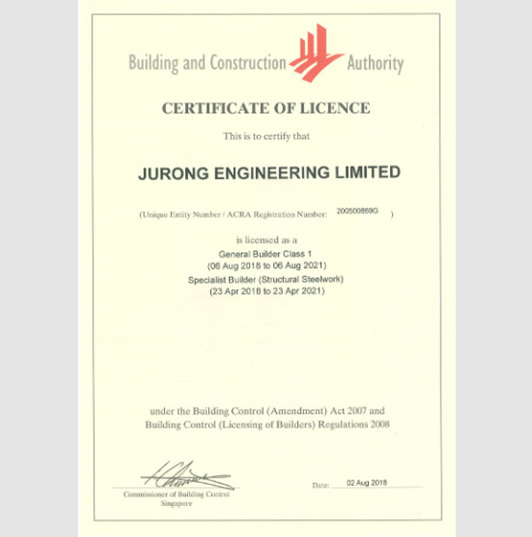 BCA Certification - Jurong Engineering Limited